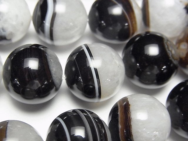 Black Agate x Quartz Round 14mm (aprx.15inch/37cm) |#171605589 ...