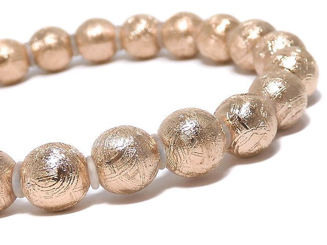[Video][One of a kind] Meteorite (Muonionalusta) Round 8mm Pink Gold B