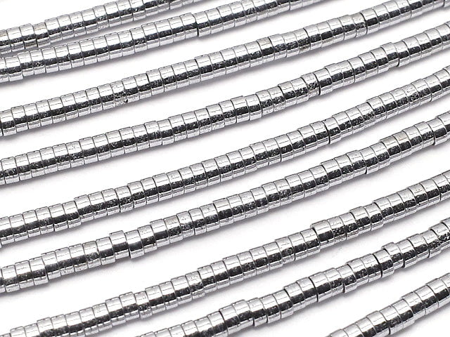 Hematite Tube (Heishi) 2x2x1mm silver coating(aprx.15inch / 38cm ...
